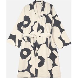 Bademantel Marimekko, schwarz-wei&szlig;, Frottier, Hausm&auml;ntel, "UNIKKO", 100% Baumwolle, angenehm weich