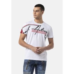 Cipo & Baxx CIPO & BAXX Herren T-Shirt "CT796"wei&szlig;, Gr. L, bedruckt, 95% Baumwolle, 5% Elasthan, Shirts, Rundhalsausschnitt