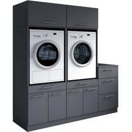 Mehrzweckschrank-Set LAUNDREEZY, B:186cm H:200cm T:68cm, grau, Holzwerkstoff, Kastenm&ouml;bel-Sets, "Laundreezy, 5-tlg. Mehrzweckschrank-Set B/H/T