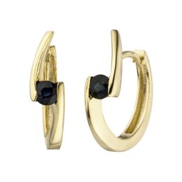 Jobo Damen Paar Creolen, 14,5mm, Gelbgold 333, gold, Gelbgold 333, Ohrringe, 8 Karat 333 Gold mit Saphir