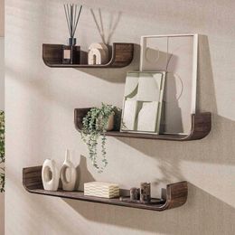 Pharao24.de Wandboards Wohnzimmer Regale in Dunkelbraun 120 cm breit (dreiteilig)