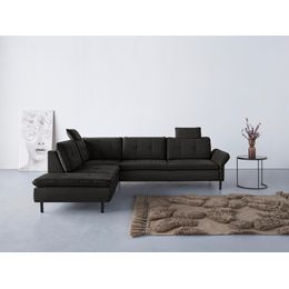 Ecksofa Home Affaire, B:270cm H:83cm T:226cm, schwarz, 100% Polyester, Wohnzimmer, Sofas, "Birkholm L-Form", Armlehnverstellung, auch in Easy Clean