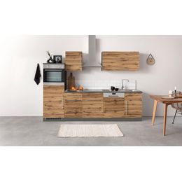 K&uuml;chenzeile KOCHSTATION, B:280cm H:200cm T:60cm, braun, Komplettk&uuml;chen-Sets, "KS-Samos", Breite 280 cm, wahlweise mit E-Ger&auml;ten und Induktionskochfeld