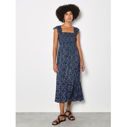 Apricot Damen Midikleid "Folk-Blumen-Midi-Kleid", blau, Gr. 36, gebl&uuml;mt, gewebt, Obermaterial: 99% Viskose CV. 1% metallisierte Fasern MTF., Kleider,
