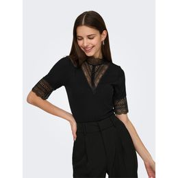 Only Damen Spitzenshirt "ONLTILDE HIGHNECK S/S TOP JRS NOOS", schwarz, Gr. XS, unifarben, Jersey, Obermaterial: 95% Viskose, 5% Elasthan, Shirts
