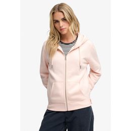 Superdry Damen Kapuzensweatjacke "SIGNATURE EMB ZIPHOOD", rosa, Gr. S, unifarben, Sweatware, Obermaterial: 60% Baumwolle, 40% Polyester, Sweatjacken,