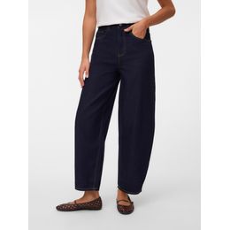 V&eacute;ro Moda VERO MODA Damen Weite Jeans "VMBILLIE HR BARREL ANK JEANS LI3191 NOOS", blau, Gr. 30, leichte Abriebeffekte, Denim/Jeans, Obermaterial: 100%