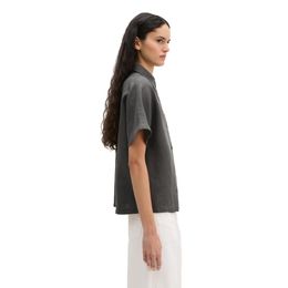 Marc O'Polo MARC O'POLO Damen Kurzarmbluse "mit breiter Kellerfalten im R&uuml;cken"oxide grau, Gr. 32, unifarben, Obermaterial: 100% Leinen, Blusen