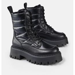 Buffalo Damen Winterstiefelette "Aspen Laceup Quilt", Gr. 40schwarz, Nubuklederimitat, Nylon, Schuhe, Winterboots, Stiefelette, Festivalboots mit