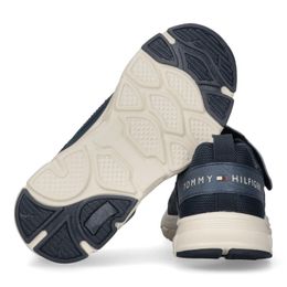 Tommy Hilfiger M&auml;dchen Sneaker, Gr. 33, blau, Lederimitat, Textil, Schuhe, Freizeitschuh, Halbschuh, Slipper mit elastischen Schn&uuml;rsenkeln