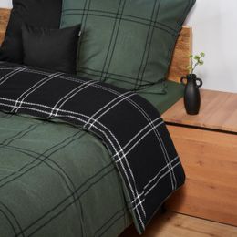 Wendebettw&auml;sche Schiesser, gr&uuml;n, Feinbiber, Obermaterial: 100% Baumwolle, Bettw&auml;sche, "Ellis aus weicher Baumwolle in klassischem Karo", Made in Green