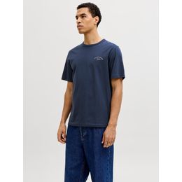 Jack & Jones JACK & JONES Herren Rundhalsshirt "JJCOLLEGE LOGO TEE SS CREW NECK", blau, Gr. S, unifarben, Jersey, Obermaterial: 100% Baumwolle, Shirts