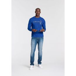 DELMAO Herren Langarmshirt, blau, Gr. XL, bedruckt, Single Jersey, Obermaterial: 100% Baumwolle, Shirts, schmale Passform, bedruckt,