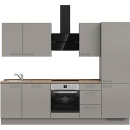 K&uuml;chenzeile Nobilia, B:270,3cm H:216,6cm T:60cmk&uuml;che: grau, korpus: taupegrau, arbeitsplatte: eiche havanna nachbildung, Komplettk&uuml;chen-Sets, ""Laser