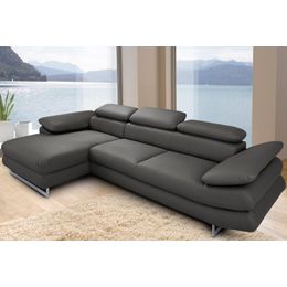 Ecksofa COTTA, B:270cm H:73cm T:167cm, grau, Wohnzimmer, Sofas, "Solution L-Form", mit Arm- & Kopfteilverstellung, wahlweise mit Schlaffunktion