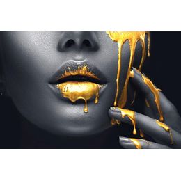 papermoon Fototapete "GOLDENE LIPPEN-SCHMUCK ART DESIGN ABSTRAKT MUSTER KUNST", B/L: 3m x 2,23m, Bahnen: 6 Stk., bunt, Schlafzimmer, Tapeten