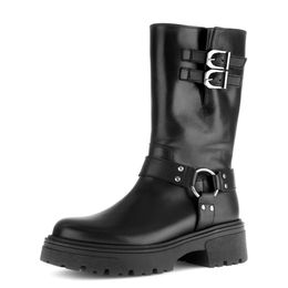 Gabor Damen Stiefel, Gr. 42schwarz, Kalbsleder, unifarben, Schuhe, Blockabsatz, Kurzstiefel, Boots mit Nieten und Zierriegel