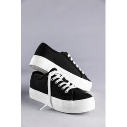 ANISTON SHOES Damen Plateausneaker, Gr. 38, schwarz-wei&szlig;, Textil, Basic, Schuhe, Fre&iacute;zeitschuh, Basic-Sneaker, Schn&uuml;rschuh mit Plateau