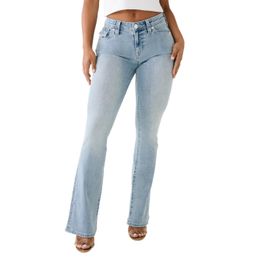 True Religion Damen Bootcut-Jeans "BECCA MR BOOTCUT FLAP"peak spot, Gr. 29, leichte Abriebeffekte, Denim/Jeans, Obermaterial: 70% Baumwolle, 26%