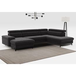 Wohnlandschaft COTTA, B:328cm H:97cm T:215cm, schwarz, Sofas, "Emma U-Form, B: 328 cm", mit Kopfteilverstellung, optional Schlaffunktion & Bettkasten