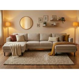 Wohnlandschaft Home Affaire, B:305cm H:83cm T:161cm, beige, 92% Polyester, 5% Polyamid, Sofas, "Booster II, whlw. mit Schlaffunktion & Bettkasten,