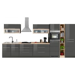 K&uuml;chenzeile KOCHSTATION, B:430cm T:60cm, grau, Komplettk&uuml;chen-Sets, "KS-Wien", Breite 430 cm, wahlweise mit E-Ger&auml;ten und Induktion