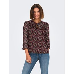 Only Damen Chiffonbluse "ONLDITSY L/S BLOUSE WVN", schwarz, Gr. S, bedruckt, Chiffon, Obermaterial: 100% Polyester, Blusen, Kunstfaser, regular fit