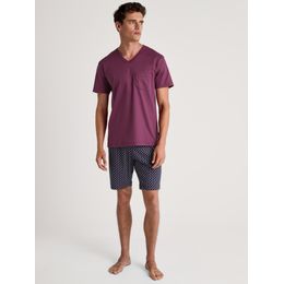 Calida Herren Shorty "Relax Streamline", Gr. S, rot, Interlock, Obermaterial: 100% Baumwolle, gemustert, unifarben, Homewear-Sets, mit V-Neck und
