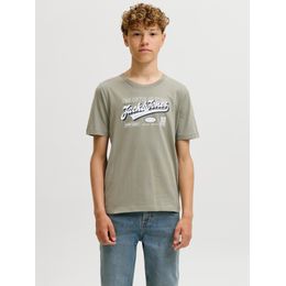 Jack & Jones Kinder Rundhalsshirt "JJELOGO TEE SS O-NECK 2 COL AW26 SN JNR", beige, Gr. 176, JACK & JONES JUNIOR, bedruckt, Single Jersey, Obermaterial: 100%