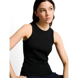 Damen Rundhalsshirtdeep schwarz, Gr. S, Tom Tailor Denim, unifarben, Single Jersey, Obermaterial: 93% Baumwolle, 7% Elasthan, Shirts, ohne &Auml;rmel