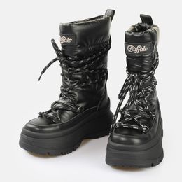 Buffalo Damen Winterboots "OLYMPIA SNOW PUFFER VEGAN", Gr. 36, schwarz, Lederimitat, Nylon, Schuhe, Snowboots, Schneestiefelette mit Warmfutter
