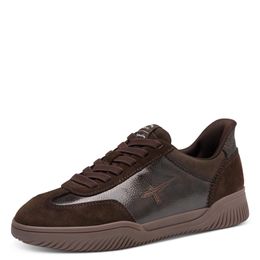 Tamaris Damen Slip-On Sneaker, Gr. 36dunkelbraun gl&auml;nzend, Leder, Lederimitat, gl&auml;nzend, Schuhe, Freizeitschuh, Halbschuh, Slipper mit T-Logostickerei