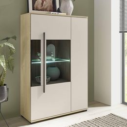 Pharao24.de Wohnzimmer Highboard Vitrine Stauraum 140 cm hoch mit Glast&uuml;r links
