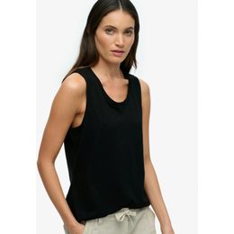 Superdry Damen Tanktop "SCOOP NECK TANK", schwarz, Gr. XS, unifarben, Jersey, Obermaterial: 60% Baumwolle, 40% Lyocell, Tops, Baumwollmischung,