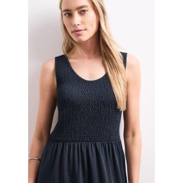 Street One Damen Midikleid, schwarz, Gr. 46, unifarben, Web, Obermaterial: 95% Baumwolle, 5% Elasthan, Kleider, Sommerkleid mit Smok-Oberteil