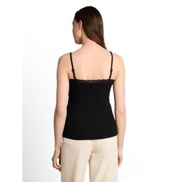 Damen Spaghettitop, schwarz, Gr. XL, Tom Tailor Denim, unifarben, Feinripp, Obermaterial: 93% Baumwolle, 7% Elasthan, Tops, Sommertop mit Spitze