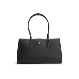 Tommy Hilfiger Damen Henkeltasche "TH GRACE SATCHEL", schwarz, Lederimitat, Taschen, Damen Handtasche, Tragetasche, Abendtasche mit goldfarbenen