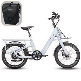 VAUN E-Bike "VAUN Compact New Gen-Cityrad mit Ortlieb Tasche", 43cm, 20 Zoll (50,80cm)light grayish blau matt, Elektrofahrr&auml;der, Elektrofahrrad f&uuml;r