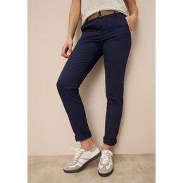 AJC Damen Chinohose, blau, Gr. 38, kontrastfarbene Details, unifarben, Web, Obermaterial: 98% Baumwolle, 2% Elasthan, Hosen, in l&auml;ssiger Form mit