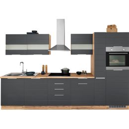 K&uuml;chenzeile KOCHSTATION, B:330cm T:60cm, grau, Komplettk&uuml;chen-Sets, "KS-Luhe", 330 cm breit, wahlweise mit oder ohne E-Ger&auml;ten, gefr&auml;ste MDF-Fronten