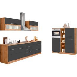K&uuml;chenzeile KOCHSTATION, B:430cm T:60cm, schwarz, Komplettk&uuml;chen-Sets, "KS-Wien", Breite 430 cm, wahlweise mit E-Ger&auml;ten und Induktion
