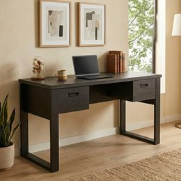 Pharao24.de B&uuml;rotisch Designschreibtisch in Schwarz mit Knieraumblende