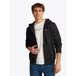 Tommy Jeans Herren Kapuzensweatjacke "TJM REGULAR S FLAG ZIP FLEECE THRU", schwarz, Gr. L, Sweatware, Obermaterial: 80% Baumwolle, 20% Polyester,