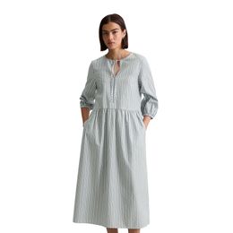 Marc O'Polo Damen Midikleid "aus Baumwoll-Dobby", gr&uuml;n, Gr. XS, MARC O'POLO DENIM, gestreift, Obermaterial: 100% Baumwolle, Kleider