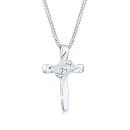 Elli Damen Collierkettchen "Kreuz Modern mit Kristalle 925 Silber", 55,mit Steinen, Silber 925 (Sterlingsilber), L: 45, silber, Silber 925
