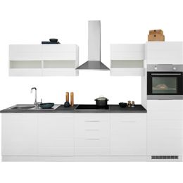 K&uuml;chenzeile KOCHSTATION, B:300cm T:60cm, wei&szlig;, Komplettk&uuml;chen-Sets, "KS-Luhe", 300 cm breit, wahlweise mit oder ohne E-Ger&auml;ten, gefr&auml;ste MDF-Fronten