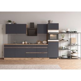 K&uuml;chenzeile KOCHSTATION, B:300cm H:200cm T:60cm, grau, Komplettk&uuml;chen-Sets, "KS-Riesa", Stellbreite 300 cm, wahlweise mit Induktionskochfeld