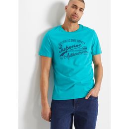 bonprix Herren T-Shirtsmaragd, dunkelblau bedruckt, Gr. 52, bedruckt, mehrfarbig, unifarben, Jersey, Obermaterial: 100% Baumwolle, Shirts, regular