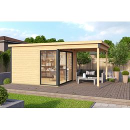 Gartenhaus Lasita Maja, beige, Massivholz, Gartenh&auml;user, "DOMEO 2", mit Dachverl&auml;ngerung