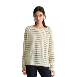 Marc O'Polo Damen Langarmshirt "aus Loose Knit Jersey", beige, Basic, Gr. M, MARC O'POLO DENIM, gestreift, Obermaterial: 100% Baumwolle, Shirts